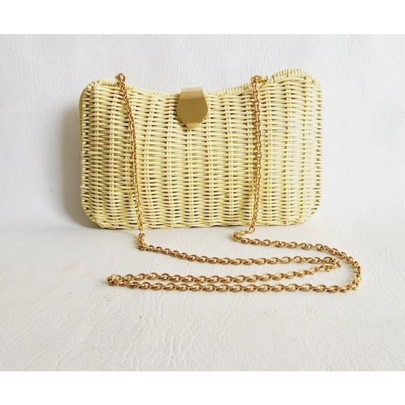 Magid | Bags | Vintage Magid Yellow Wicker Style Clutch Gold Chain ...